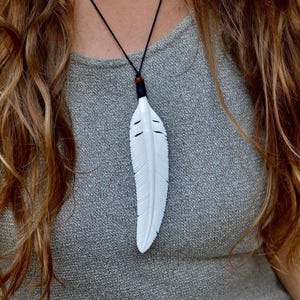 Stunning Feather Pendant, Hand Carved Sacred Buffalo Bone Necklace. - Etsy