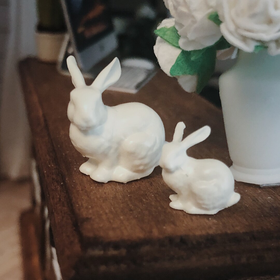 Detailed Antique White Dollhouse Rabbit Figurines 1:12 Miniature Modern ...