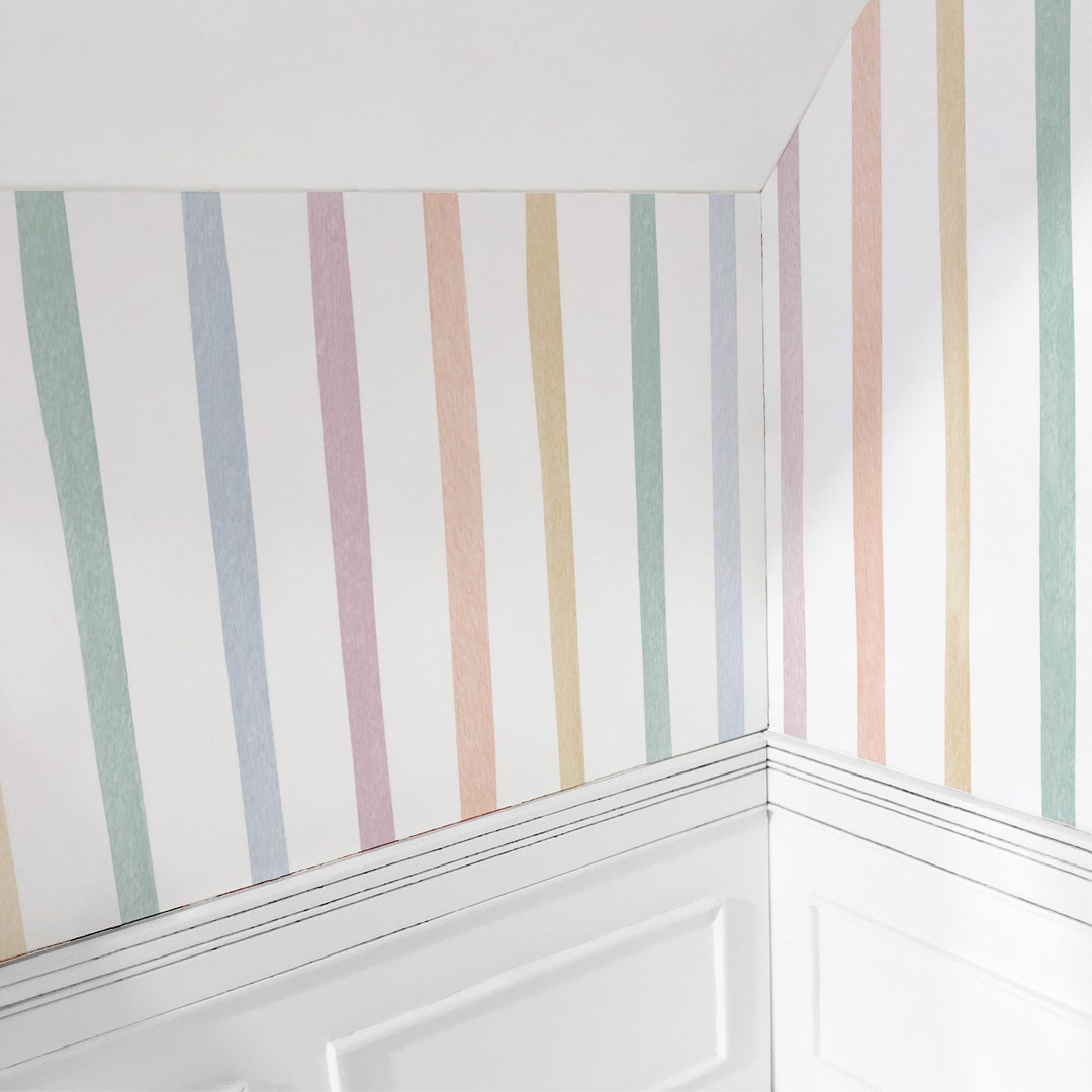 Pastel Rainbow Watercolor Stripe Dollhouse Wallpaper Miniature 1:12 ...