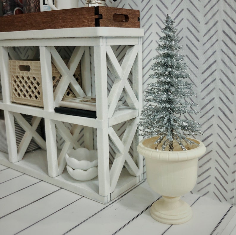 Glitter Silver Topiary Tree in White Urn Dollhouse 1:12 Miniature ...