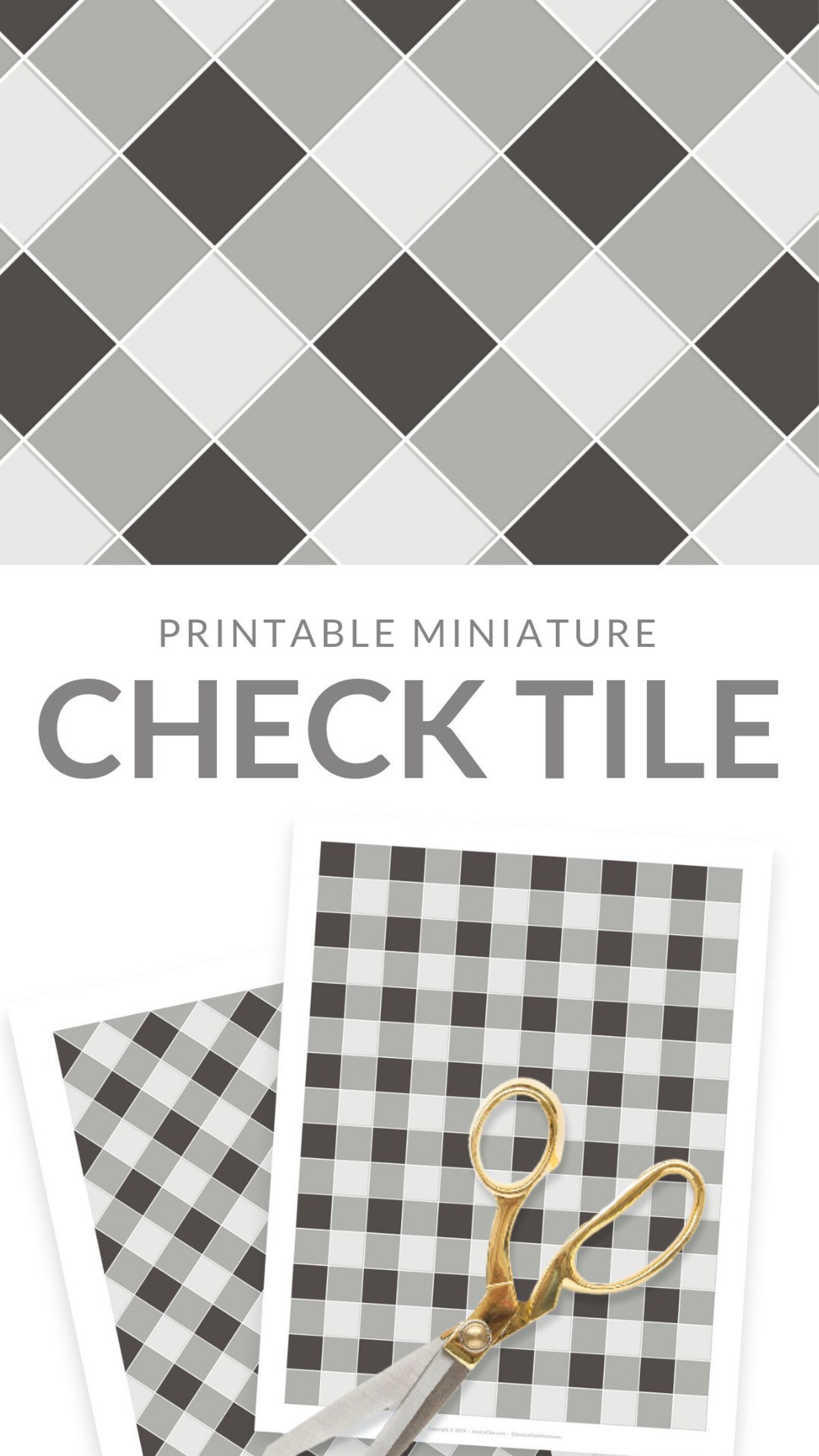 1/12 Warm Grey Check Tile Effect Dollhouse Miniature Printable - Etsy