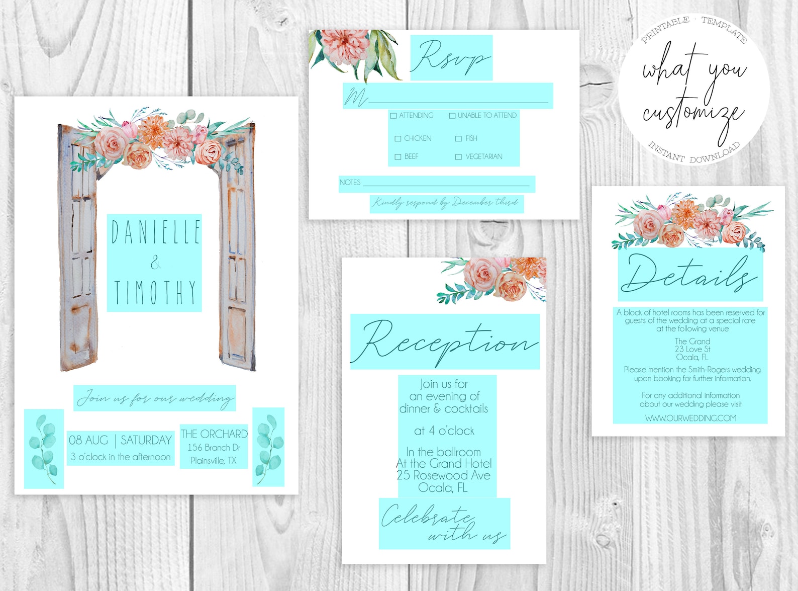 Floral Door Frame Wedding Invitation Complete Collection - Etsy