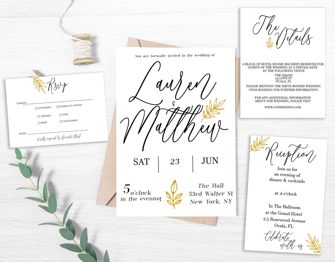 Simple Elegant Wedding Invitation Complete Collection Editable ...