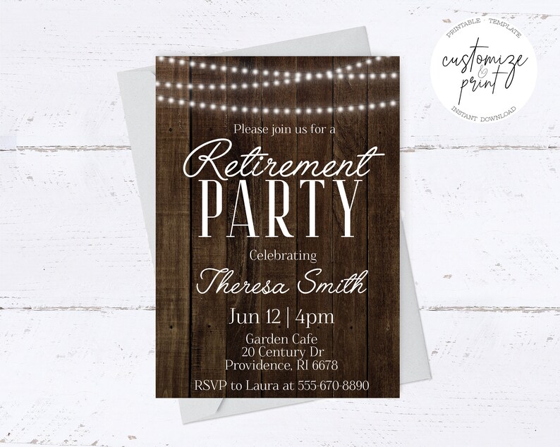 Rustic Retirement Party Invitation Editable Template, Printable ...