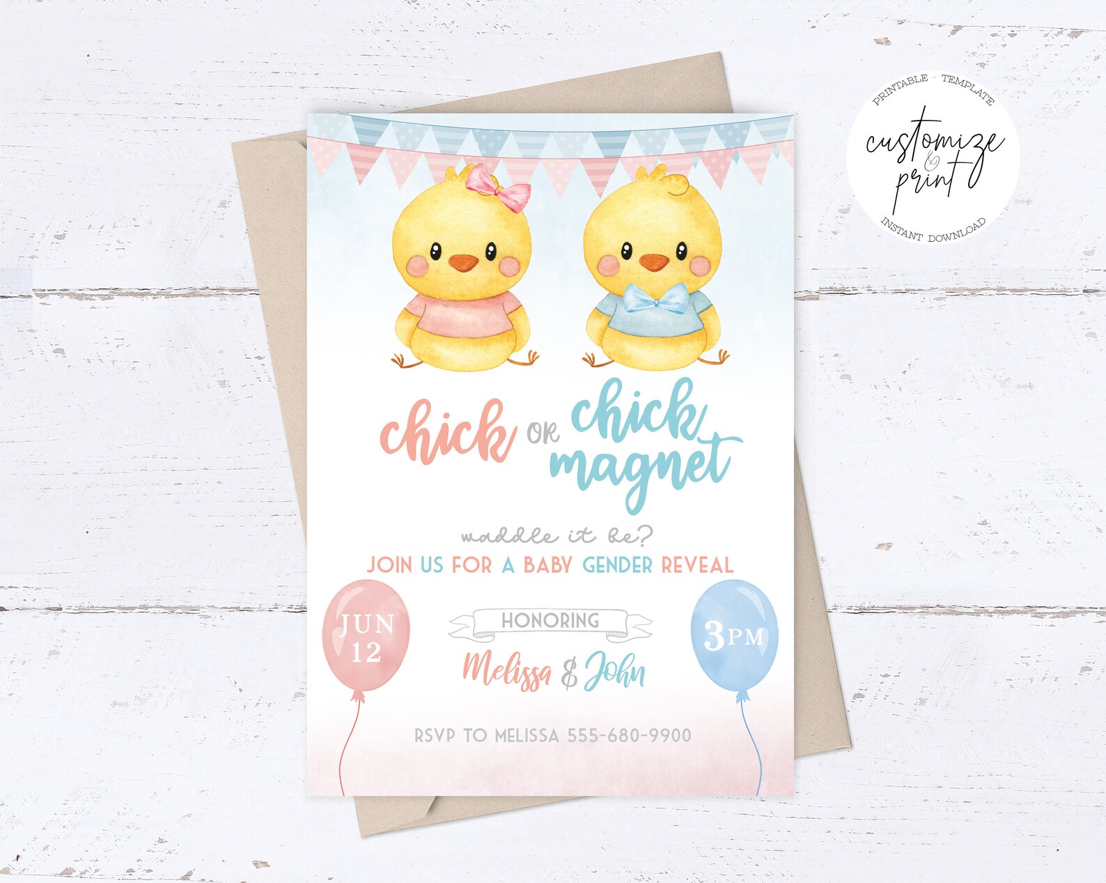 Chick or Chick Magnet Baby Gender Reveal Party Invitation Editable ...