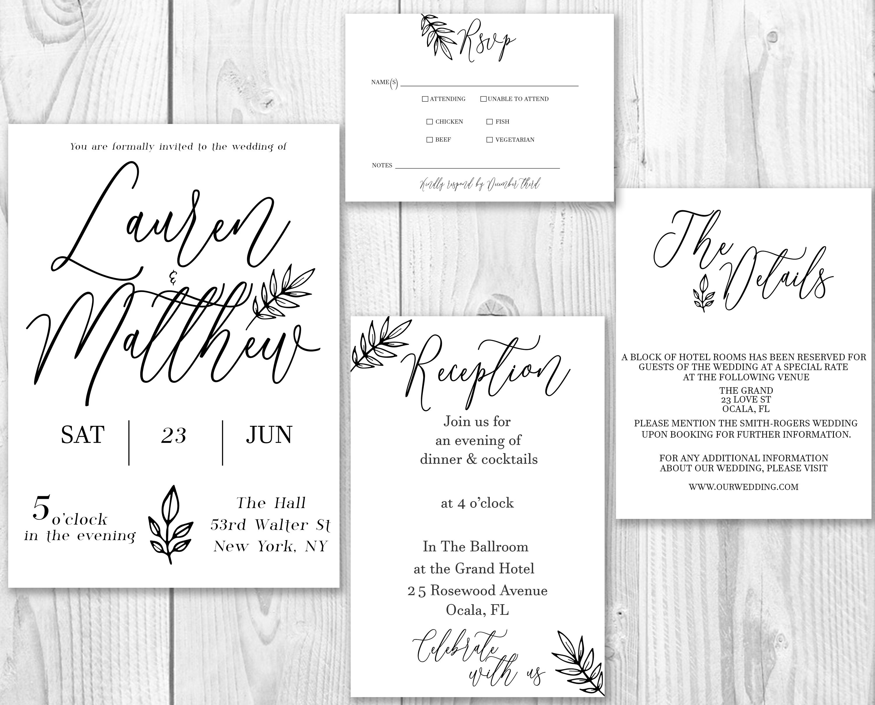 Simple Elegant Wedding Invitation Complete Collection Editable ...