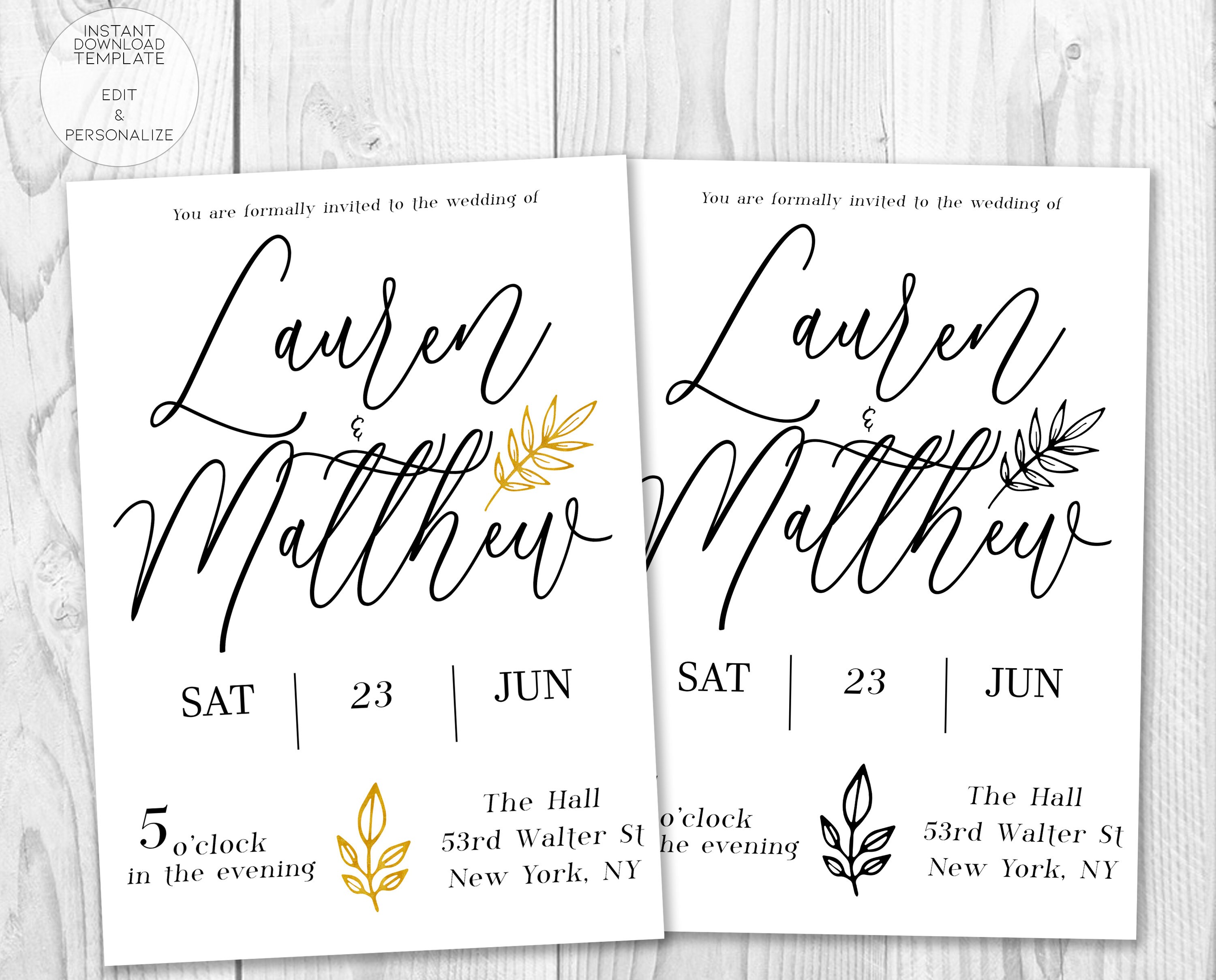 Simple Elegant Wedding Invitation Complete Collection Editable ...
