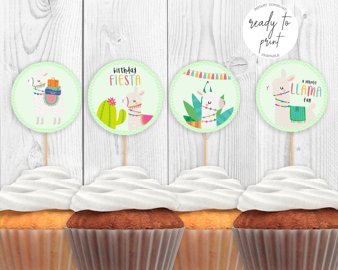 Llama Birthday Party Printable Cupcake Toppers, Instant Download - Etsy