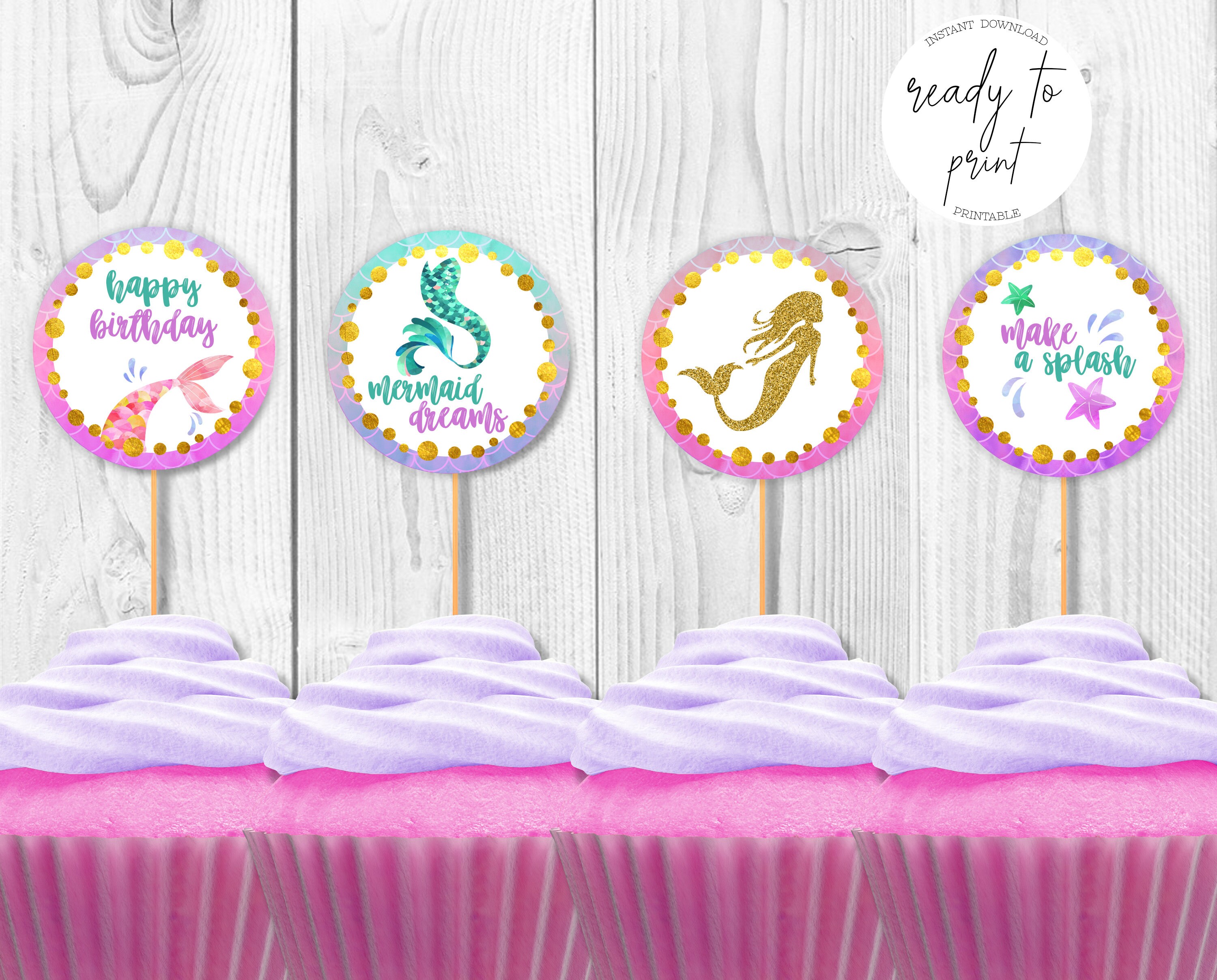 Mermaid Birthday Party Printable Cupcake Toppers, Instant Download ...