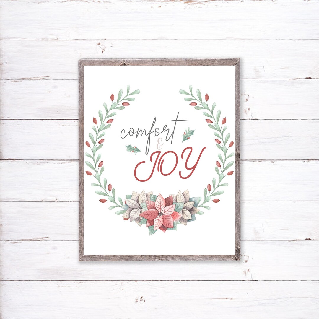 Comfort & Joy Christmas Wreath Arte de pared imprimible, descarga ...