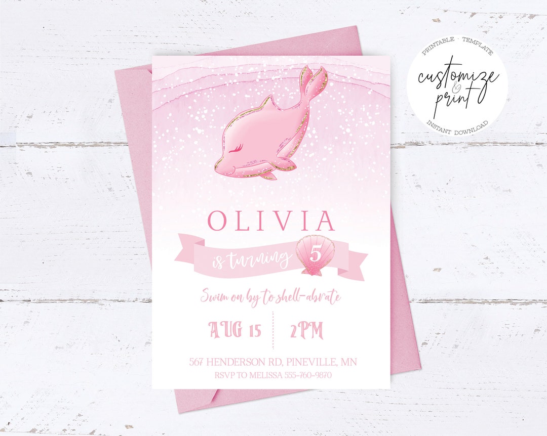Pink Ocean Birthday Invitation Editable Template, Printable & Instant ...