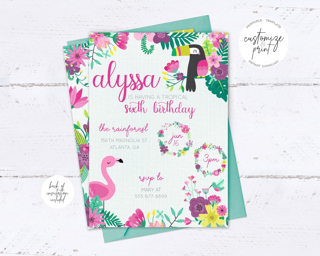 Tropical Birthday Invitation Editable Template, Printable & Instant ...