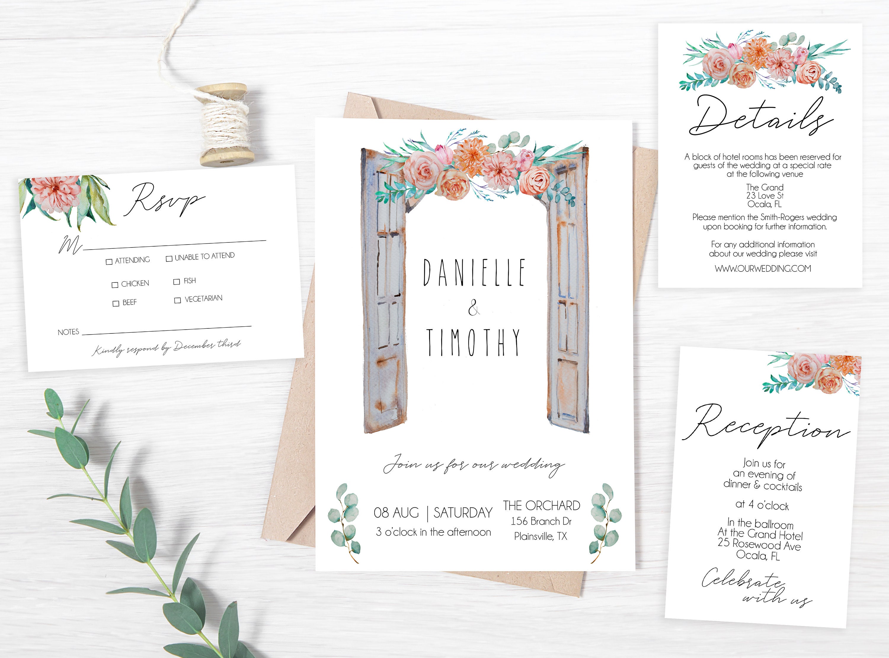 Floral Door Frame Wedding Invitation Complete Collection | Etsy