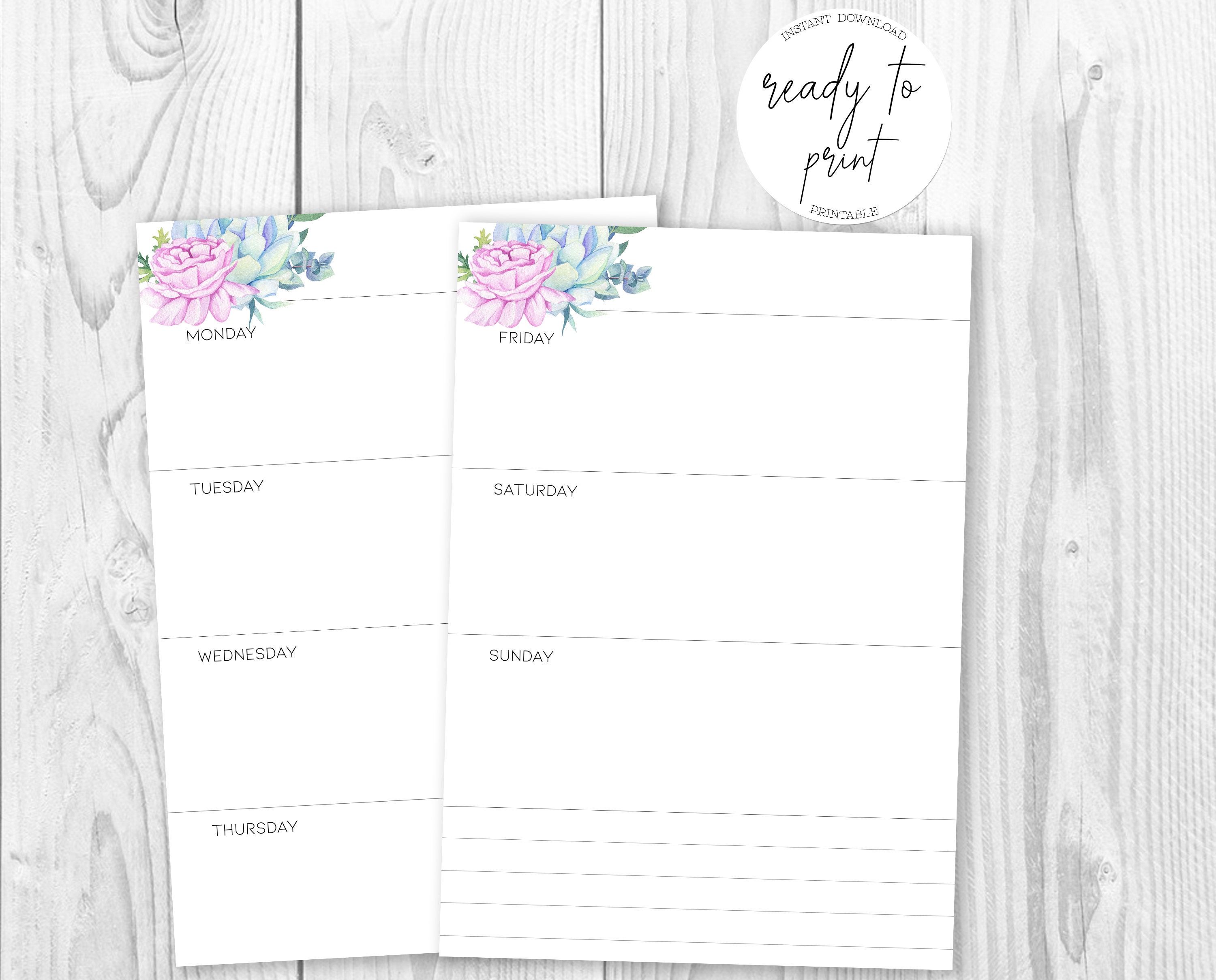 Succulent Planner Weekly View Printable Inserts, Instant Download, A5 ...