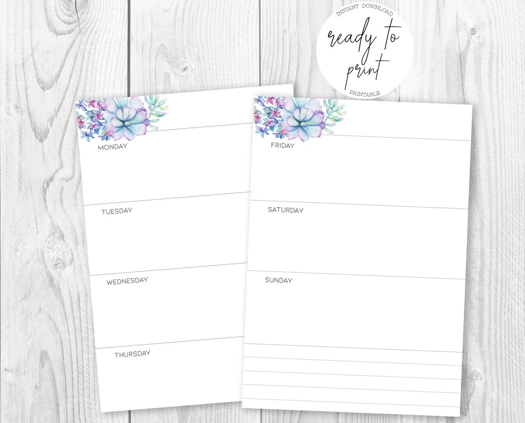 Succulent Planner Weekly View Printable Inserts, Instant Download, A5 ...