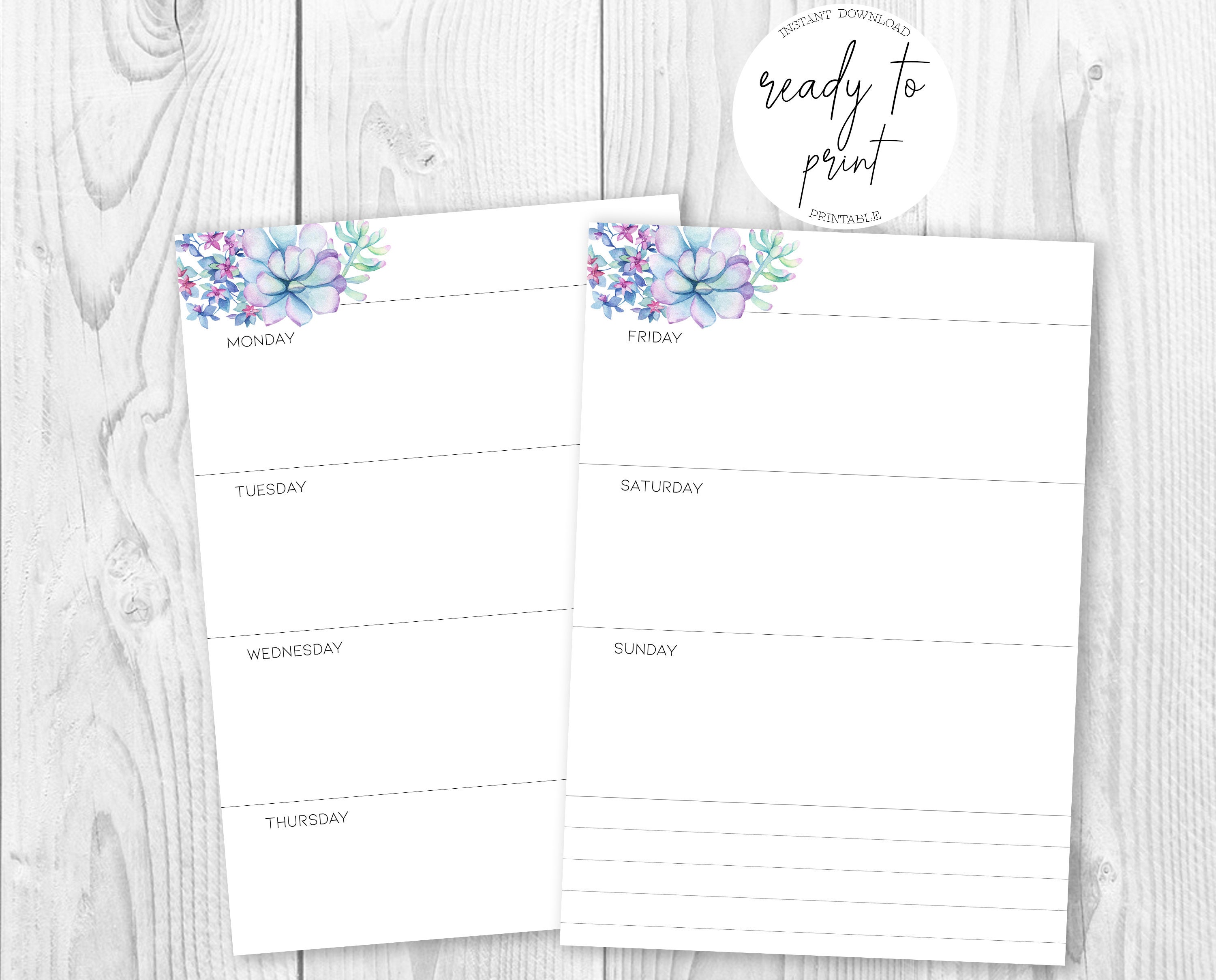 Succulent Planner Weekly View Printable Inserts, Instant Download, A5 ...