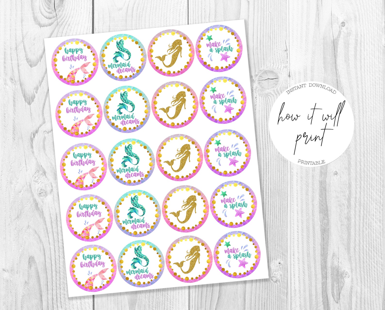 Mermaid Birthday Party Printable Cupcake Toppers, Instant Download ...