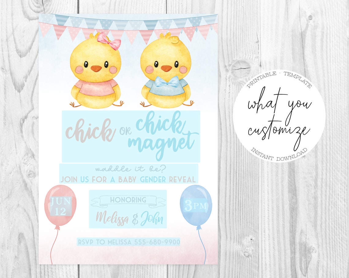 Chick or Chick Magnet Baby Gender Reveal Party Invitation Editable ...
