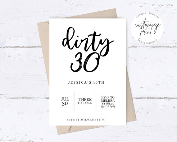 Dirty Thirty Birthday Invitation Editable Template Printable - Etsy