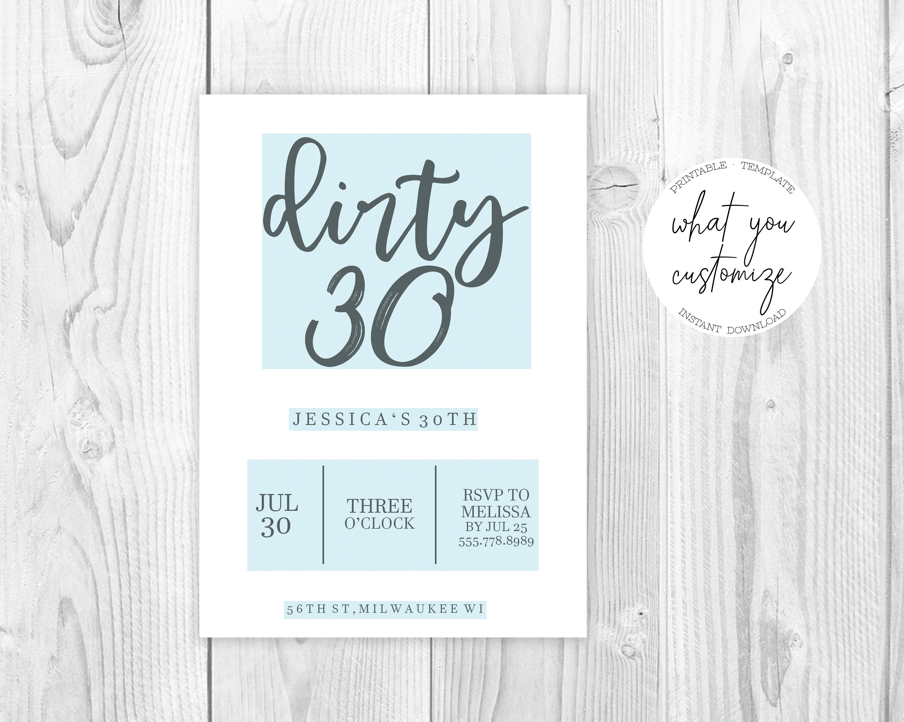 Dirty Thirty Birthday Invitation Editable Template, Printable & Instant ...