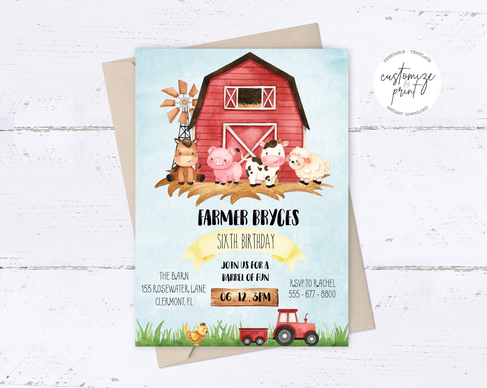 Farm Birthday Invitation Template Printable, Instant Download - Etsy