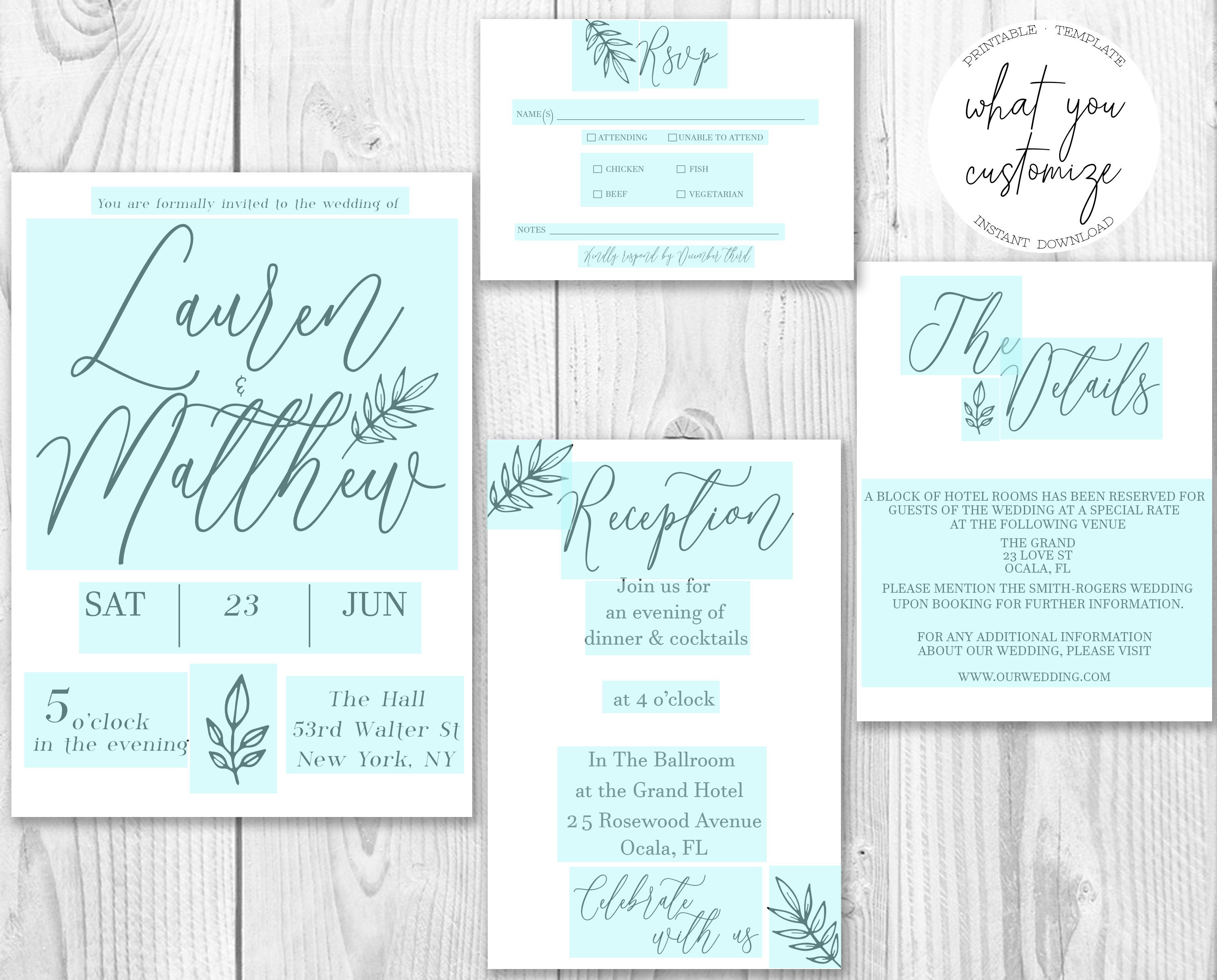 Simple Elegant Wedding Invitation Complete Collection Editable ...