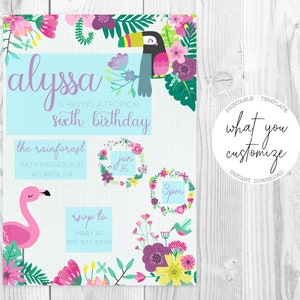 Tropical Birthday Invitation Editable Template, Printable & Instant ...