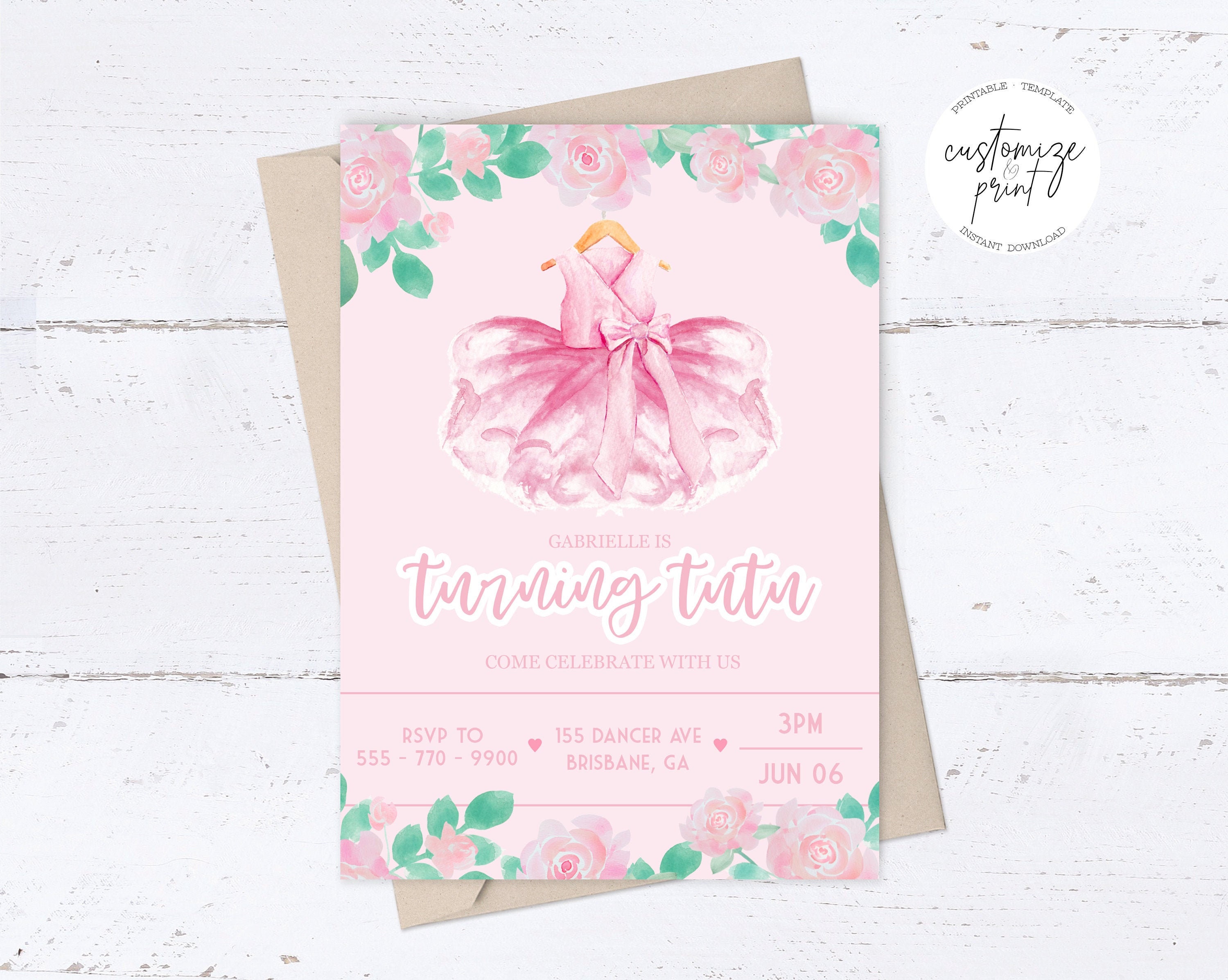 Turning Tutu Birthday Party Invitation Editable Template | Etsy