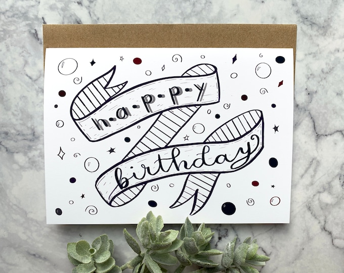 Happy Birthday Card Happy Birthday Banner Card Birthday Greeting Card ...