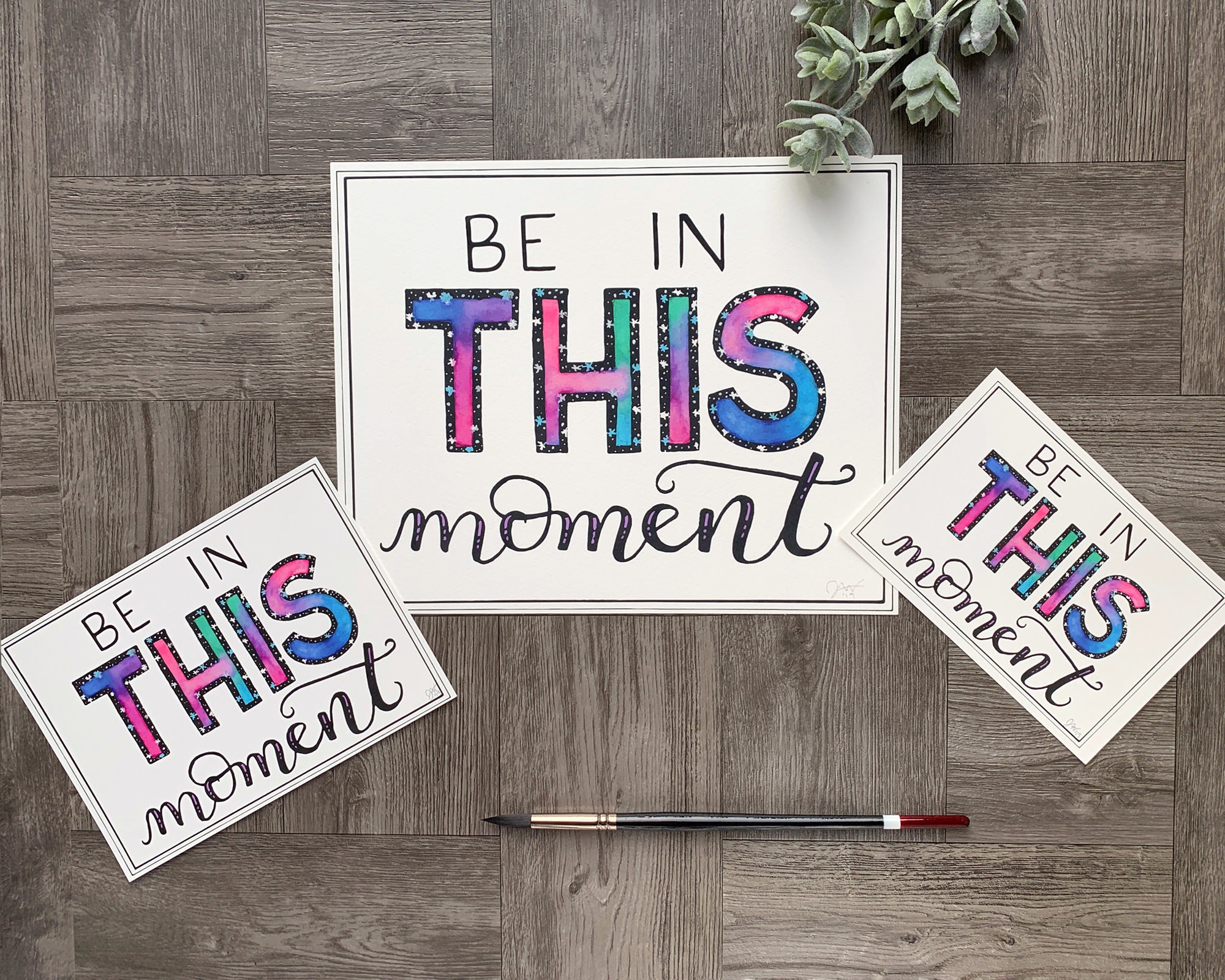 Watercolor Art Print — Be in This Moment Inspirational Quote ...