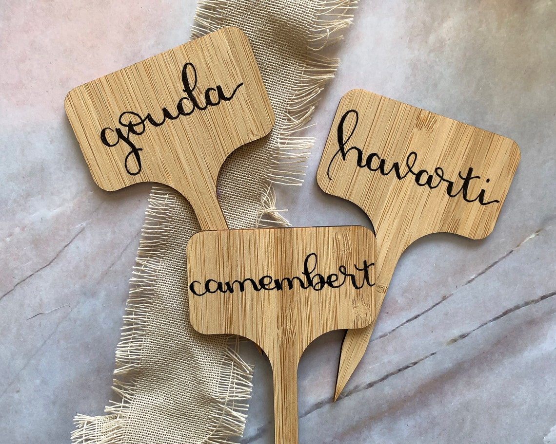 Hand Lettered Cheese Labels Custom Cheese Markers Bamboo | Etsy