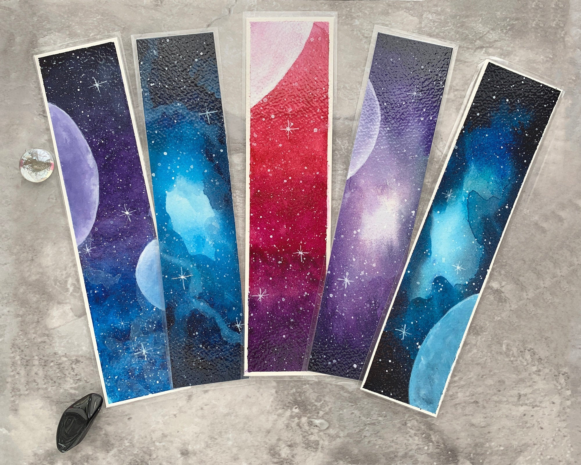 Hand Painted Bookmarks Watercolor Galaxy Sky and Sea | Etsy