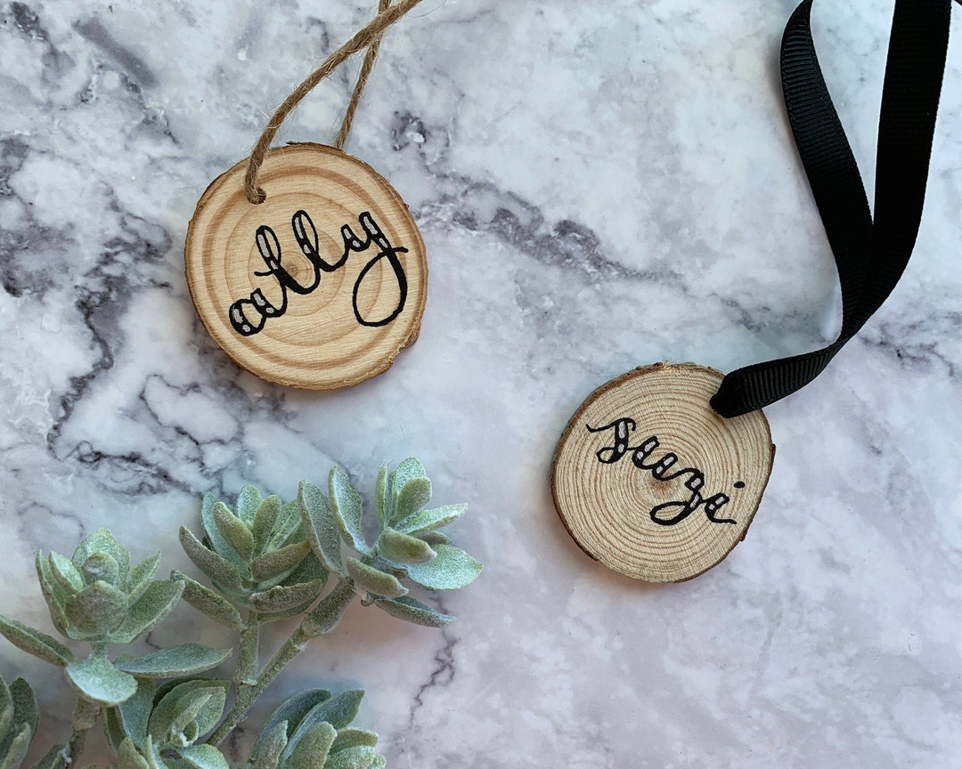 Hand Lettered Wood Name Tags — Personalized Name Ornaments for Wall or ...