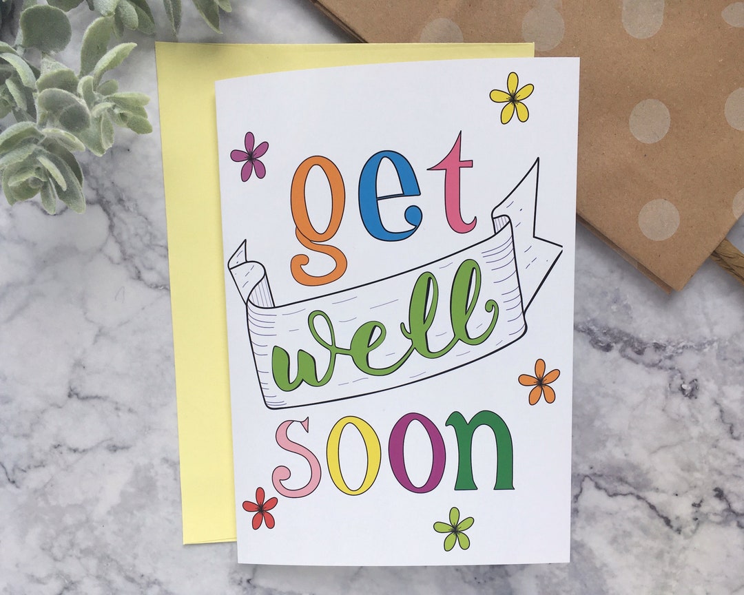 Get Well Soon Hand-lettered Card - Get Well Wishes - Recovery Card ...