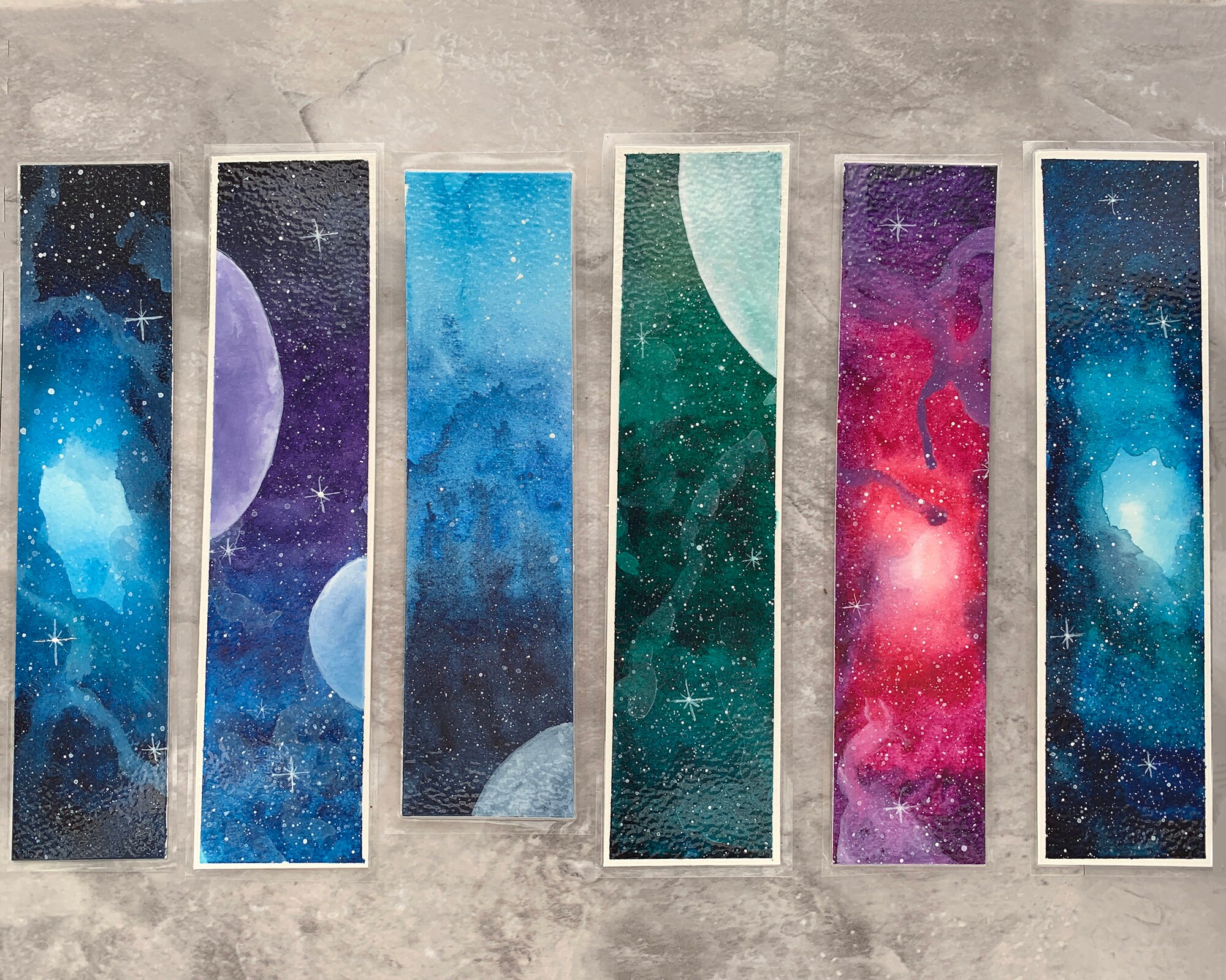 Hand Painted Bookmarks Watercolor Galaxy Sky and Sea | Etsy
