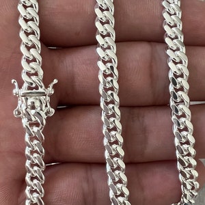 5mm 925 Solid Miami Cuban Sterling Silver Box Lock Chain Real Heavy ...