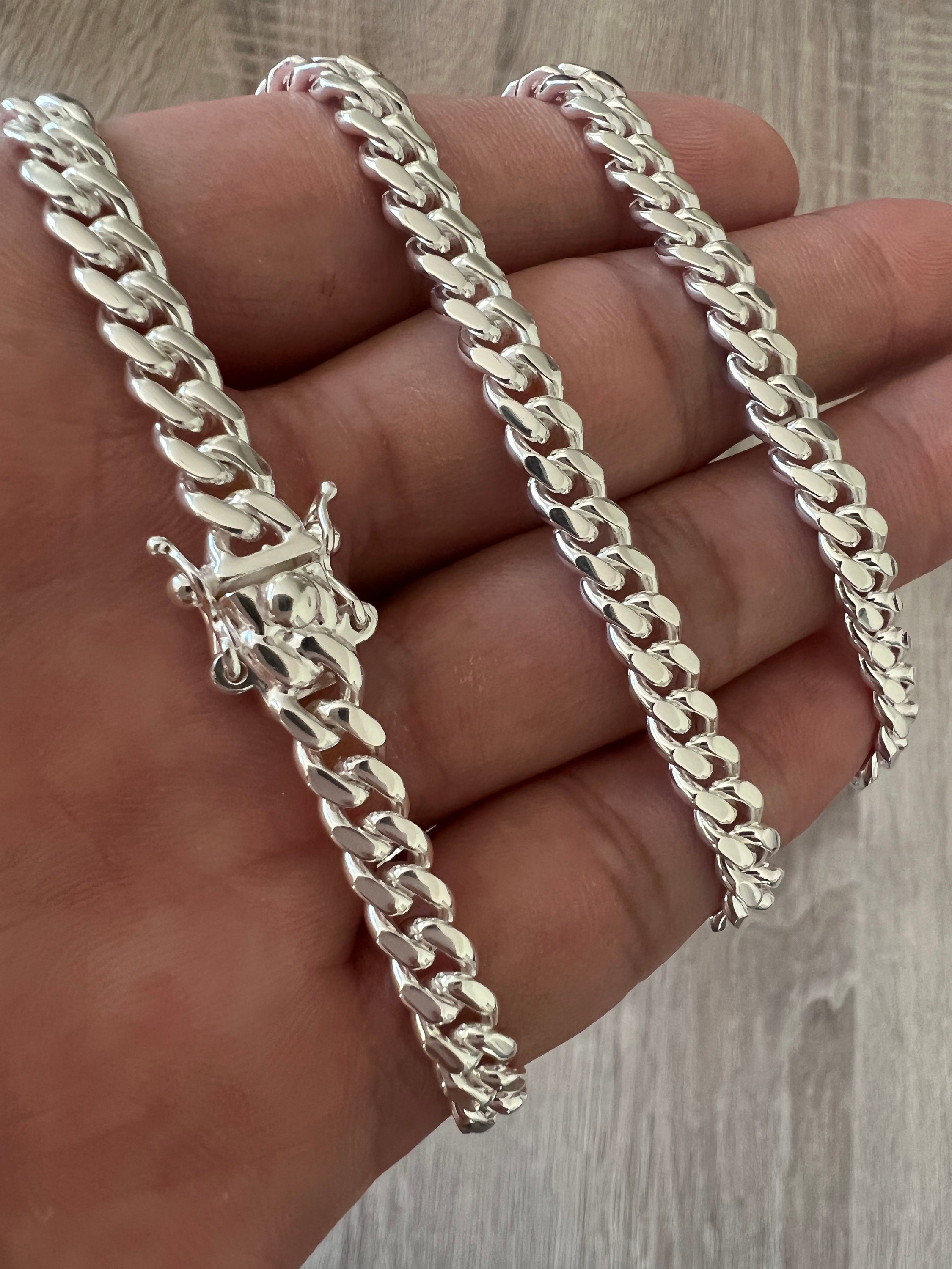 5mm 925 Solid Miami Cuban Sterling Silver Box Lock Chain Real - Etsy