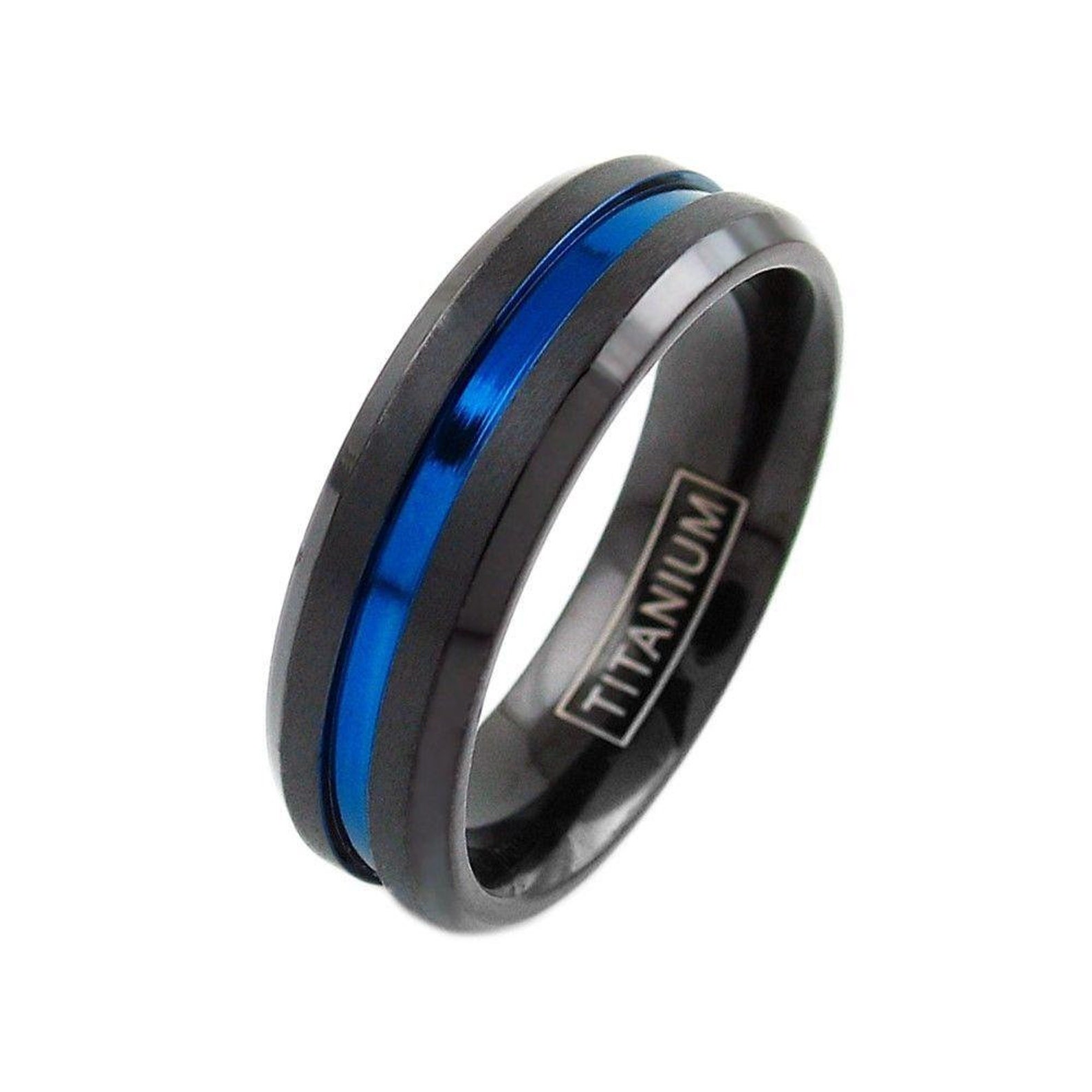CUSTOM Awesome Black Beveled Edge Titanium Wedding Band - Etsy