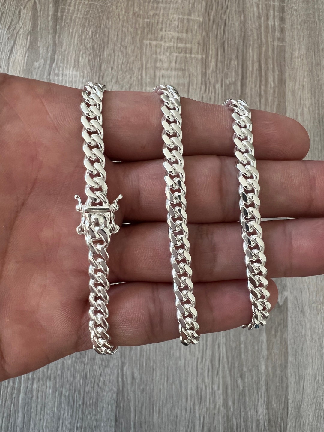 5mm 925 Solid Miami Cuban Sterling Silver Box Lock Chain Real Heavy ...
