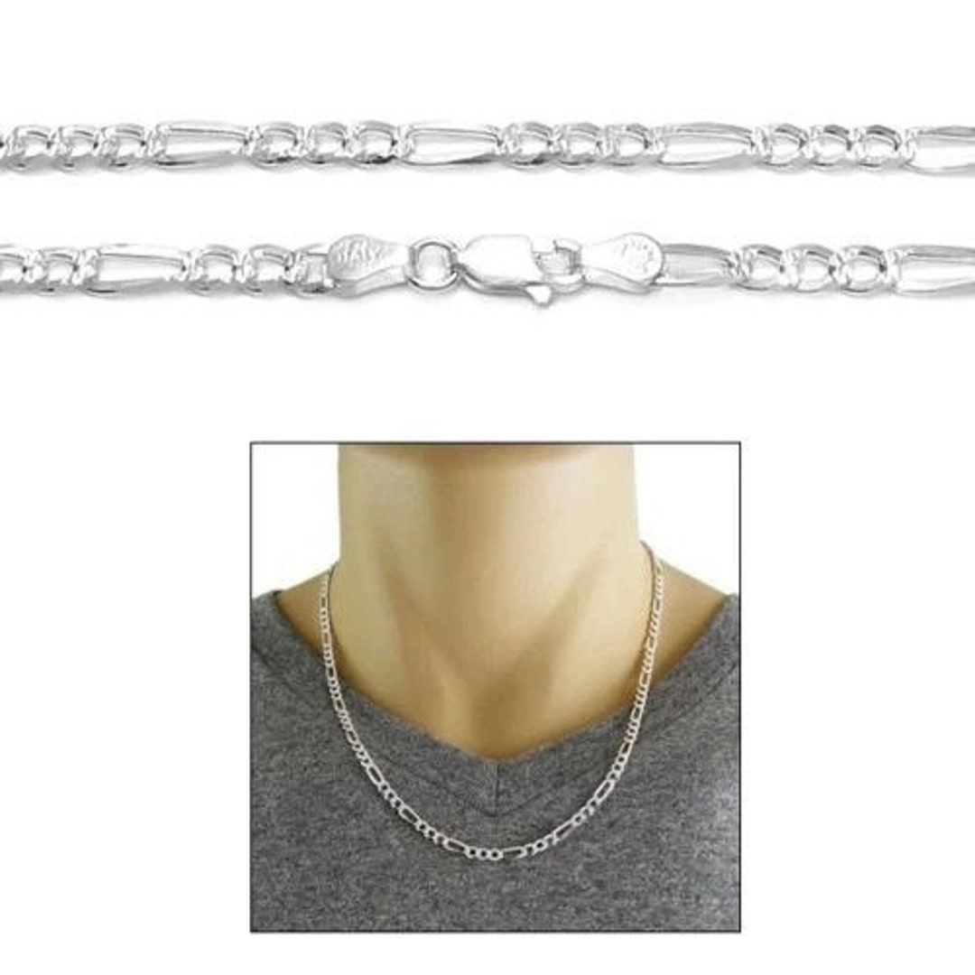 Exquisite Sterling Silver 1830 Pave Cut Figaro Link Chain Necklace ...