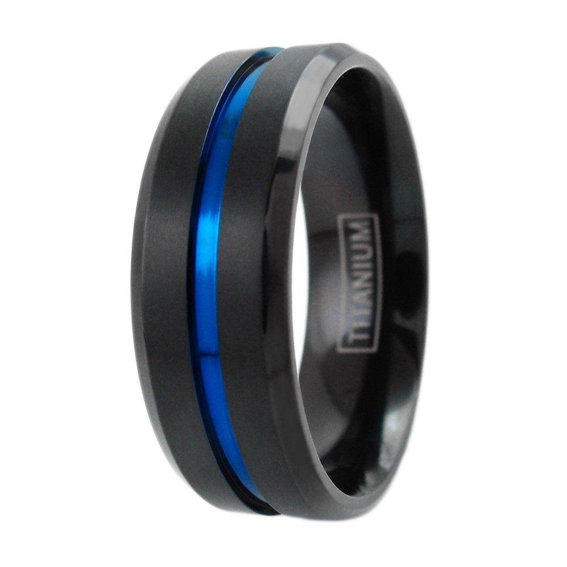CUSTOM Awesome Black Beveled Edge Titanium Wedding Band - Etsy