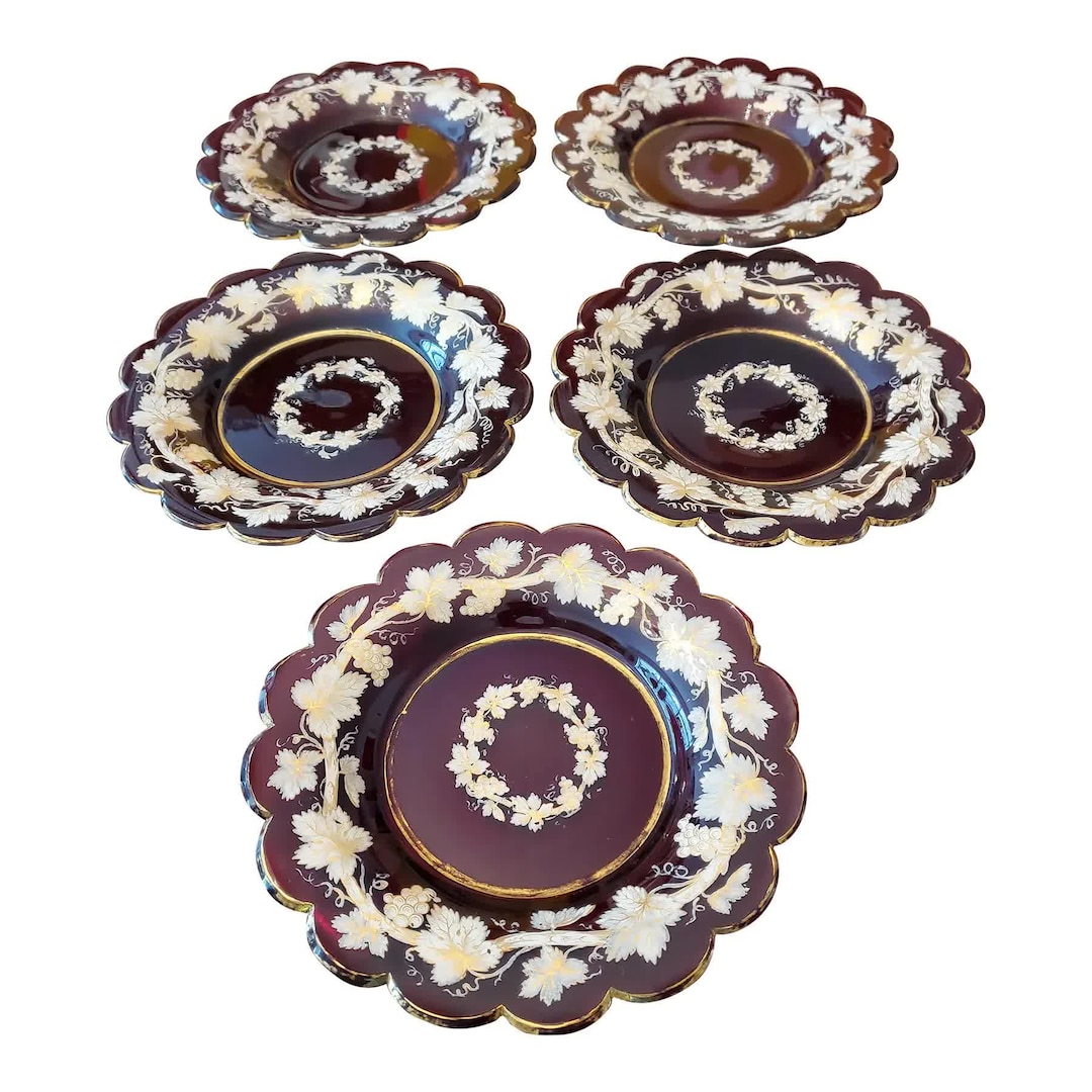 Antique Bohemian Glass Moser Ruby Plates- Set of 5 - Etsy