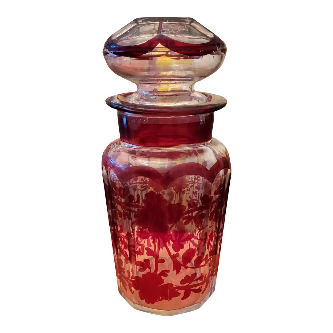 Antique Bohemian Glass Moser Tea Caddy Ruby Overlay - Etsy