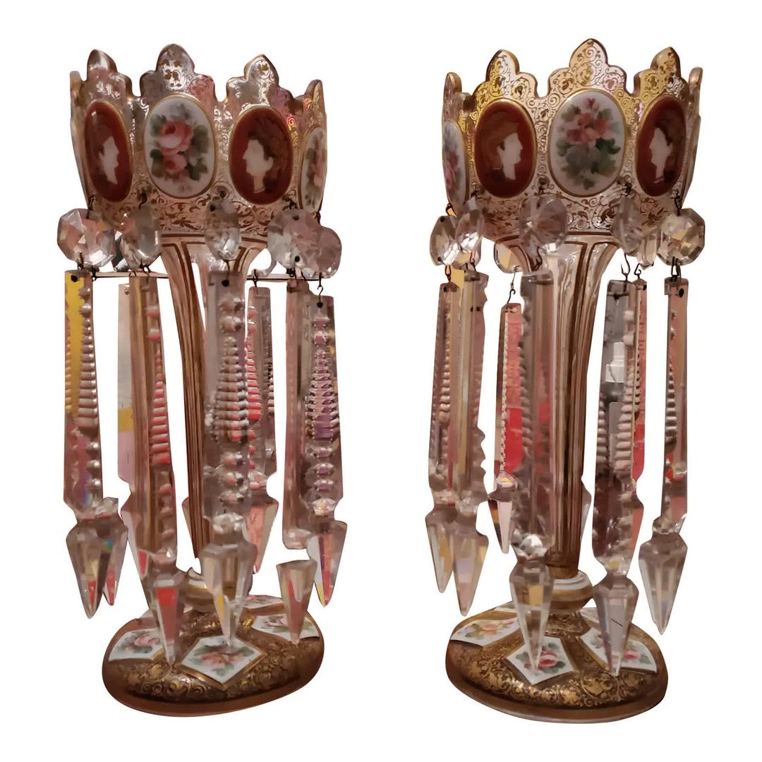Antique Pair of Moser Bohemian Glass Overlay Lusters - Etsy