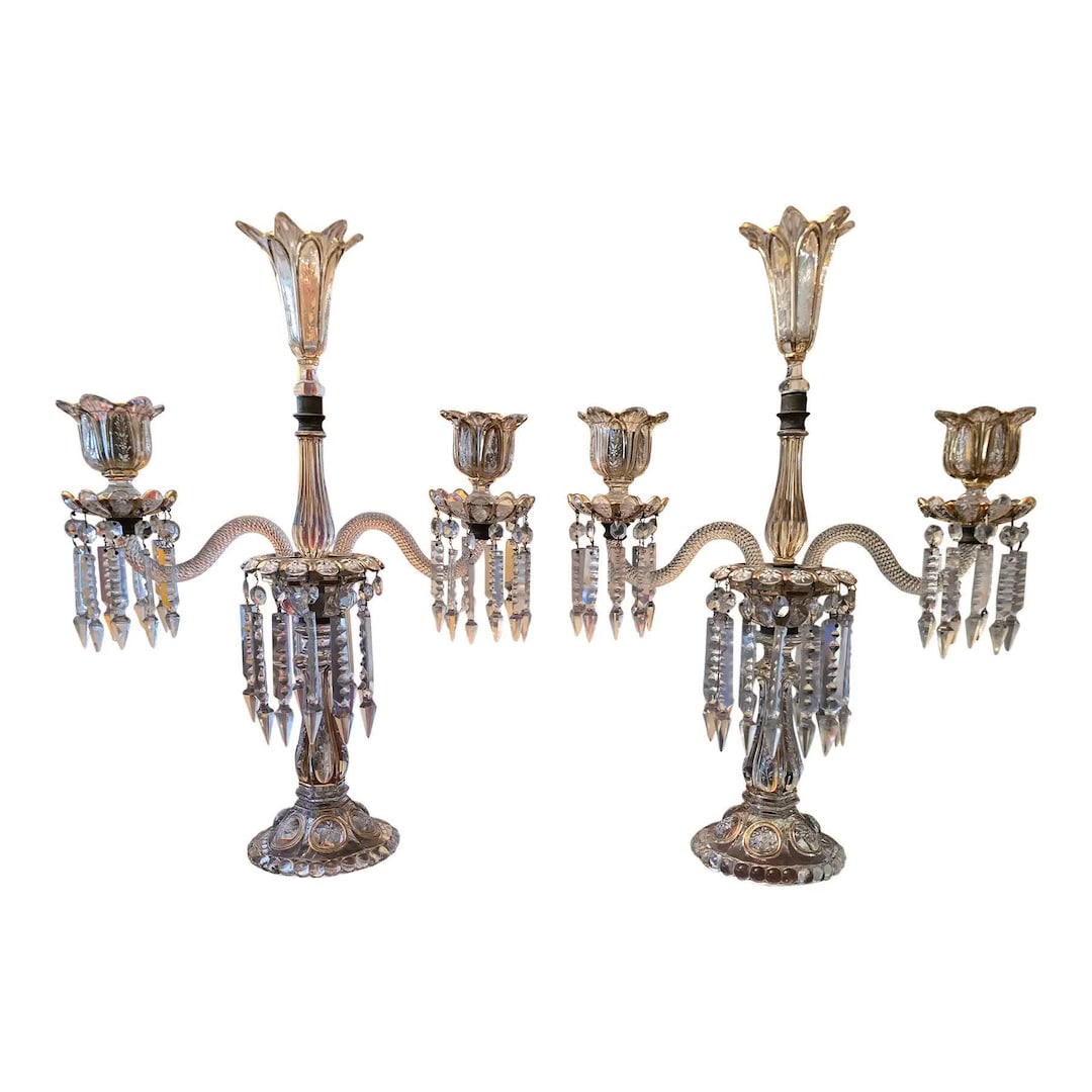 Pair of Antique Baccarat Style Large Crystal Candelabras - Etsy