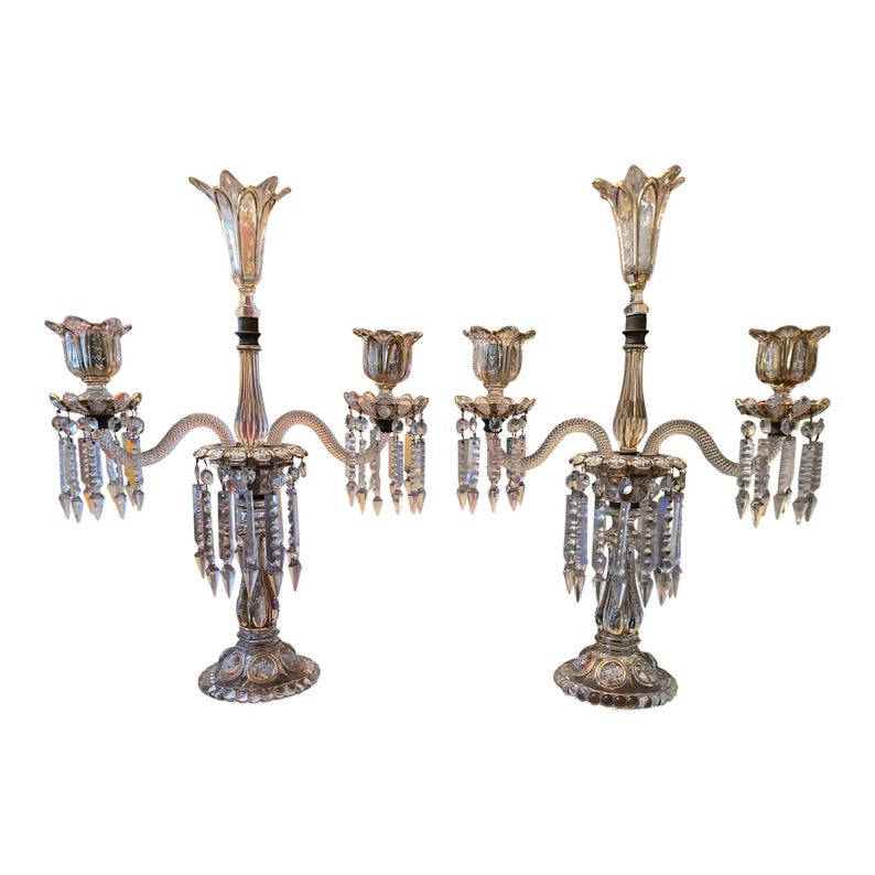 Pair of Antique Baccarat Style Large Crystal Candelabras - Etsy