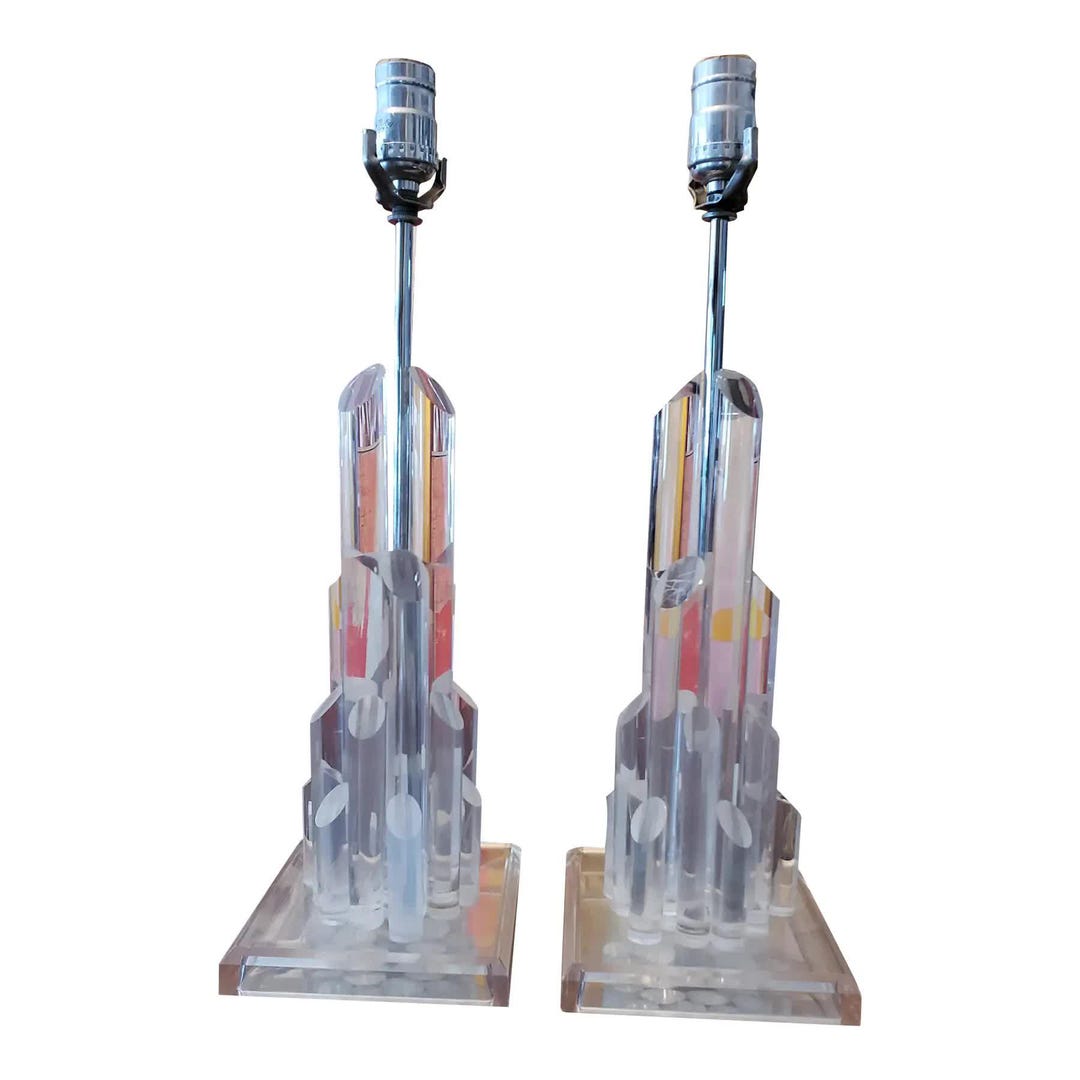 Mid-century Modern Vintage Lucite Lamps Cityscape - a Pair - Etsy