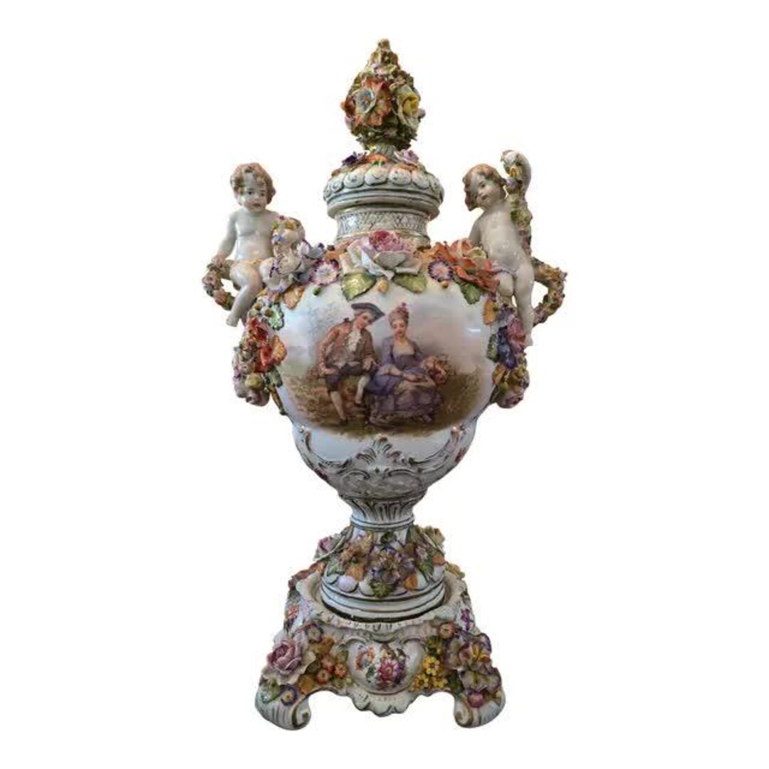 Antique Meissen Style Cherub Putti Cupid Urn Milleflori - Etsy