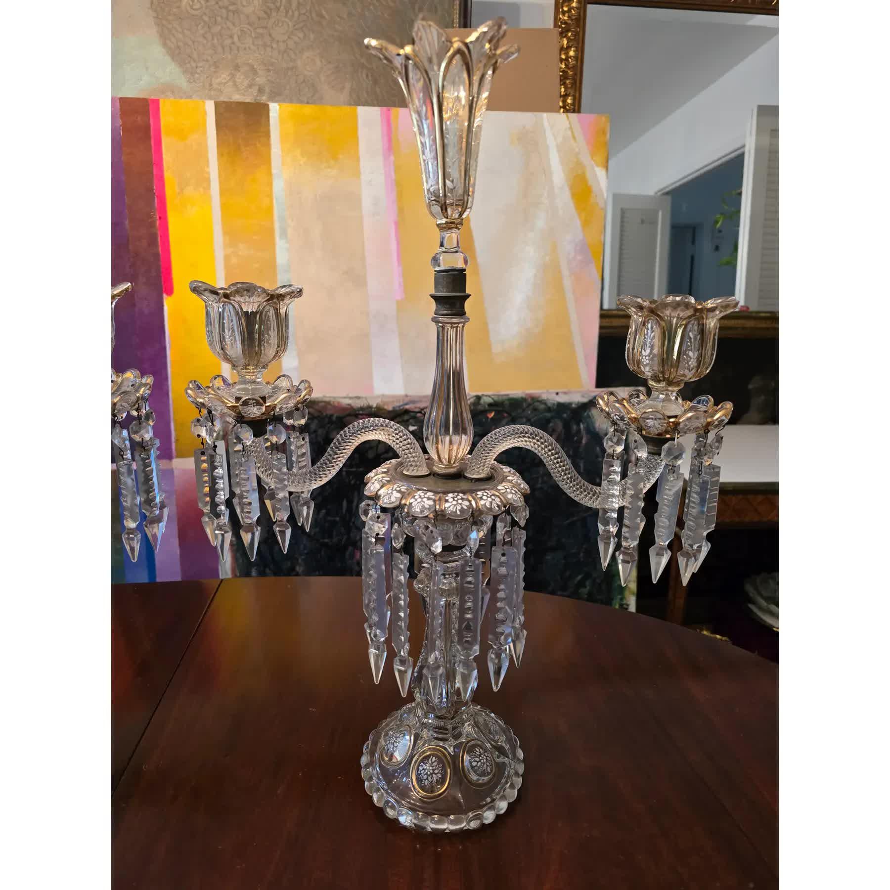 Pair of Antique Baccarat Style Large Crystal Candelabras - Etsy