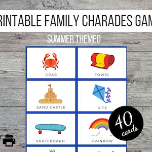 Family Summer Themed Printable Charades Cards Game, 40 Colourful Image ...